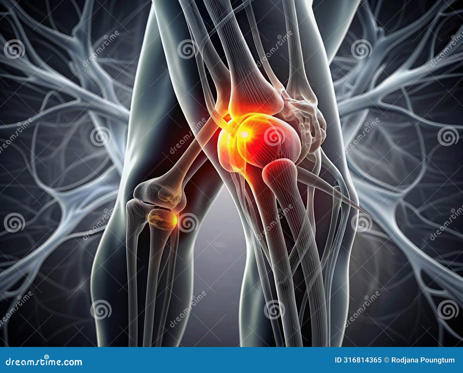 An X-ray Image Of A Knee Joint Showing Signs Of Degeneration Stock ...
