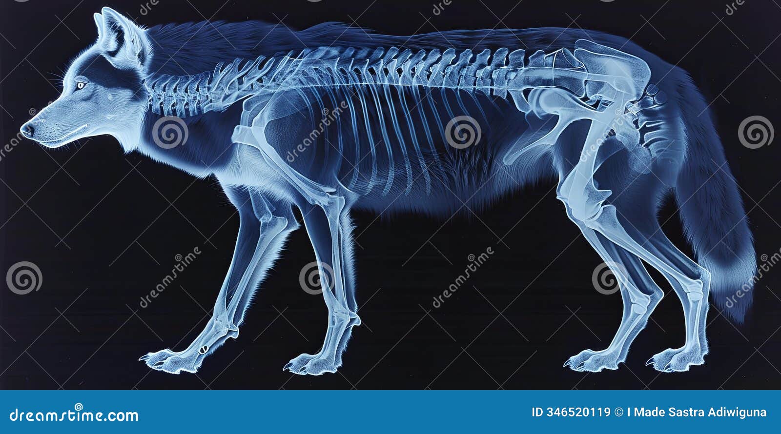X-ray Image of a Wolf with Its Skeleton Visible Stock Illustration ...