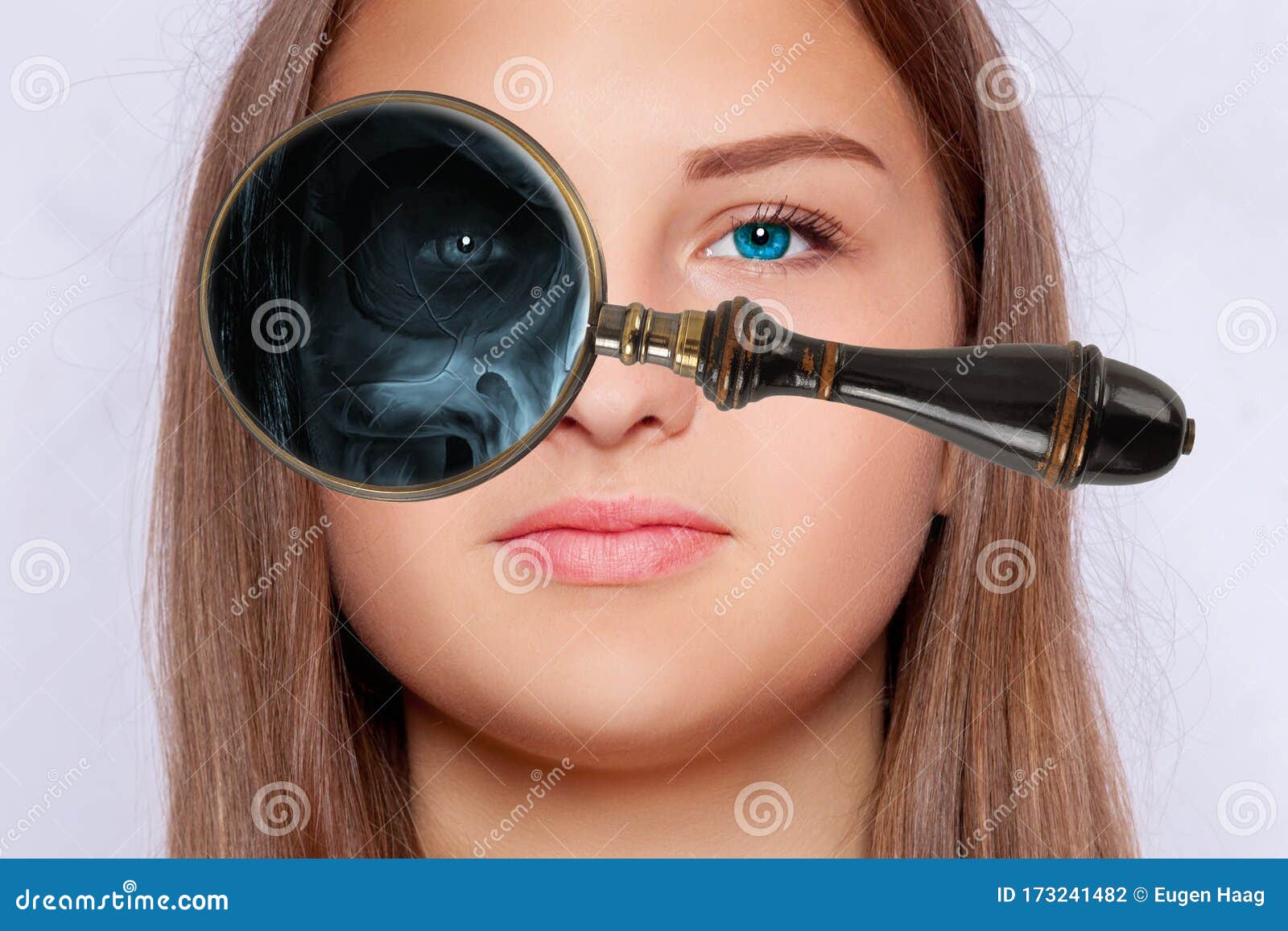 X-ray with a Magnifying Glass from the Face Part of a Human, the Human ...