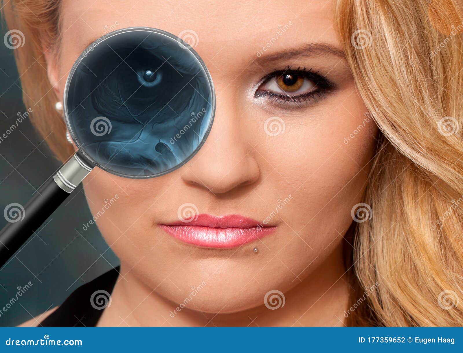 X-ray with a Magnifying Glass from the Face Part of a Human, the Human ...
