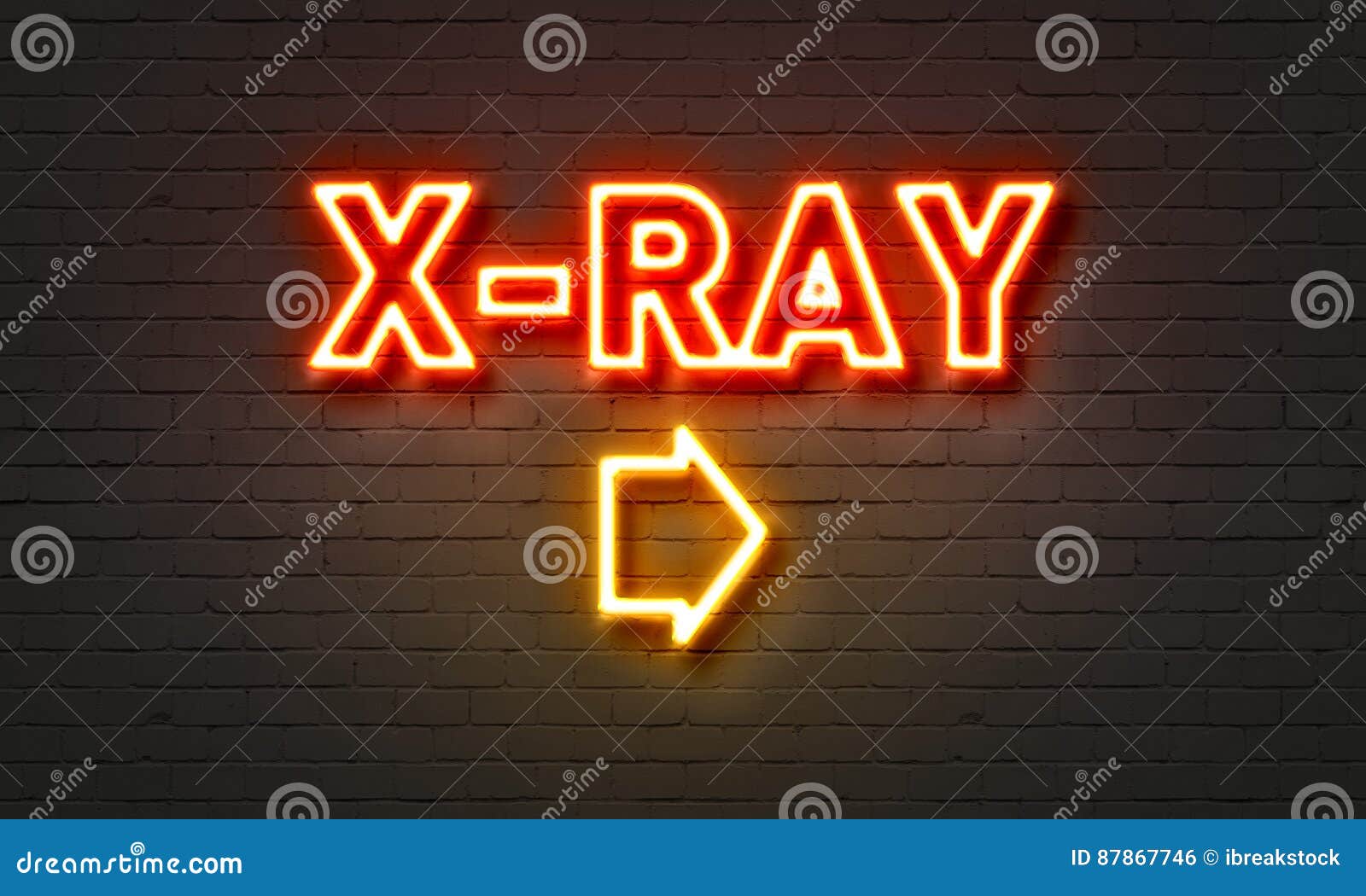 X-ray Neon Sign on Brick Wall Background. Stock Illustration ...