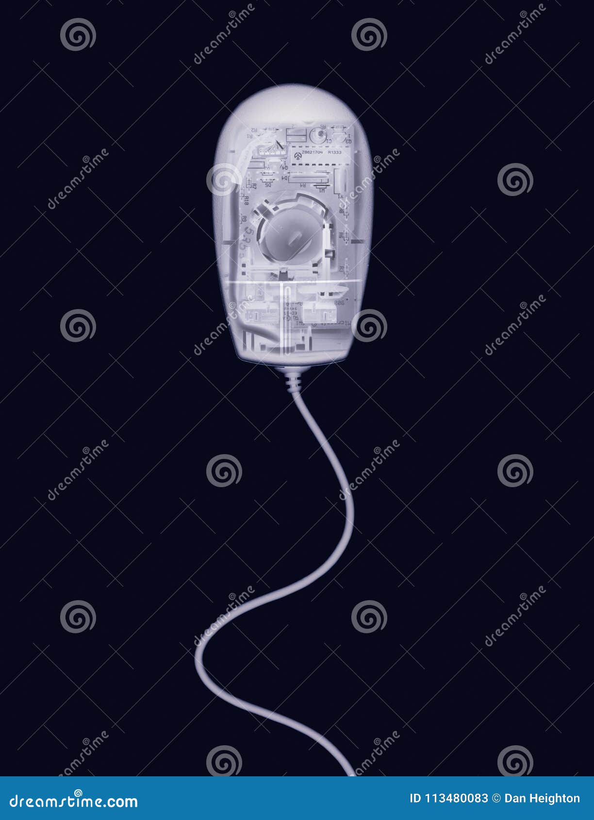 X RAY PHOTOGRAPHIC IMAGE of COMPUTER MOUSE on BLACK BACKGROUND Stock ...