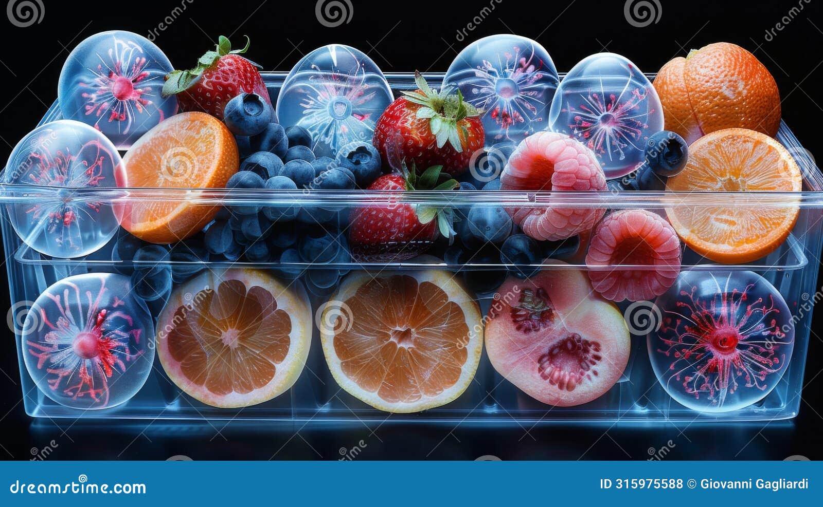 X-ray Scan of a Basket of Fruit, Highlighting the Shapes and Sizes of ...