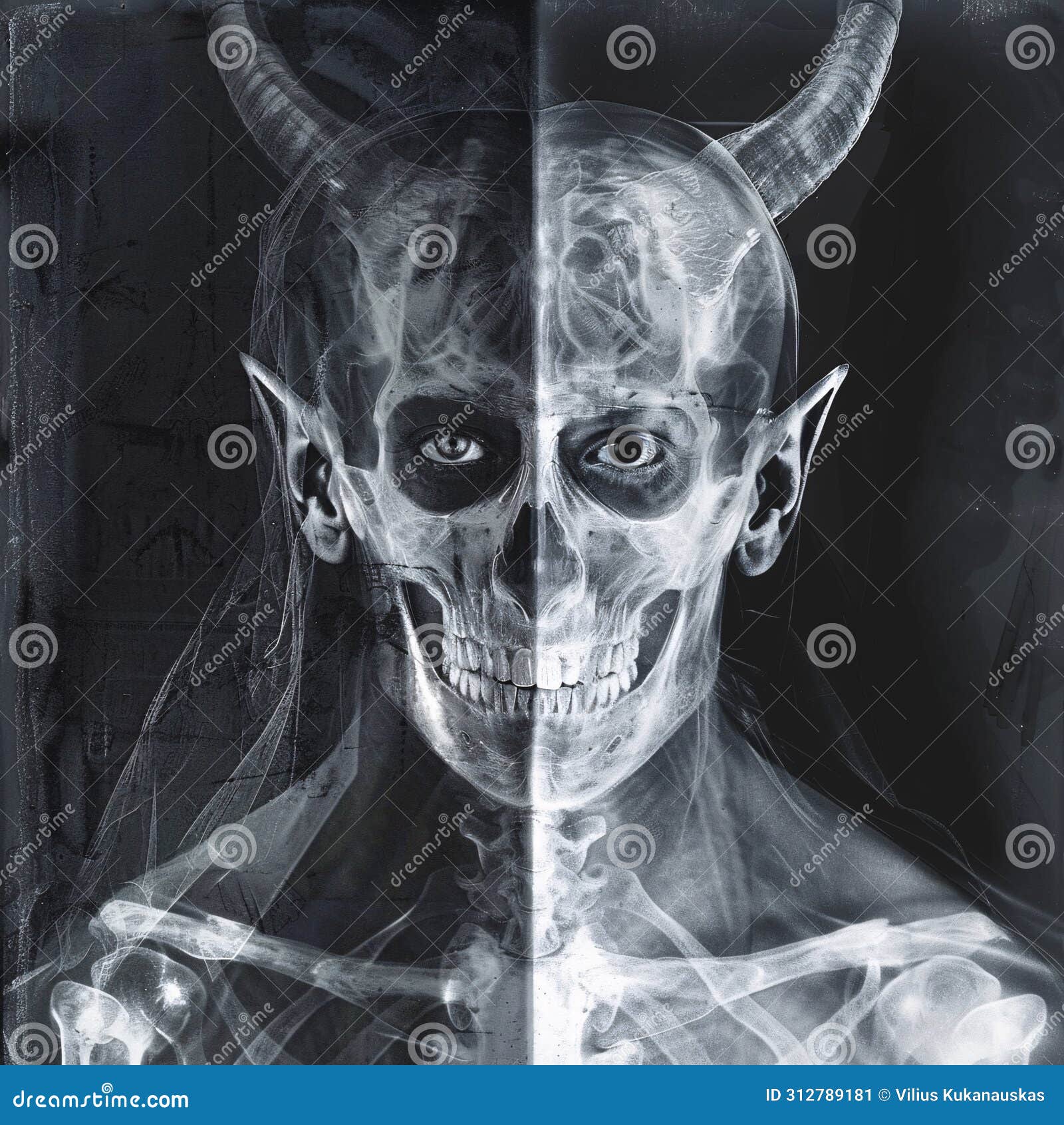 X-ray of a Skeletal Demon Haunting, Halloween Stock Illustration ...