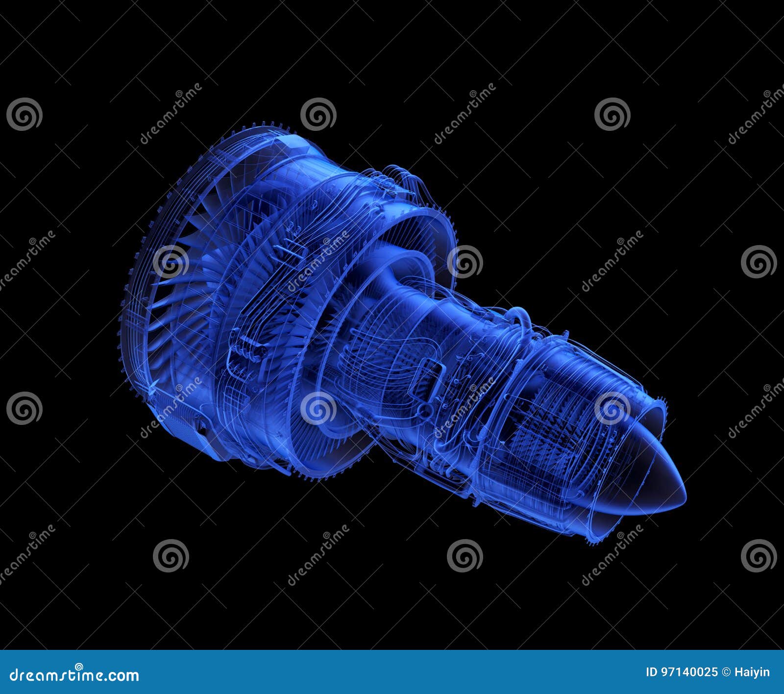 X-ray Style Turbofan Jet Engine Isolated on Black Background Stock ...