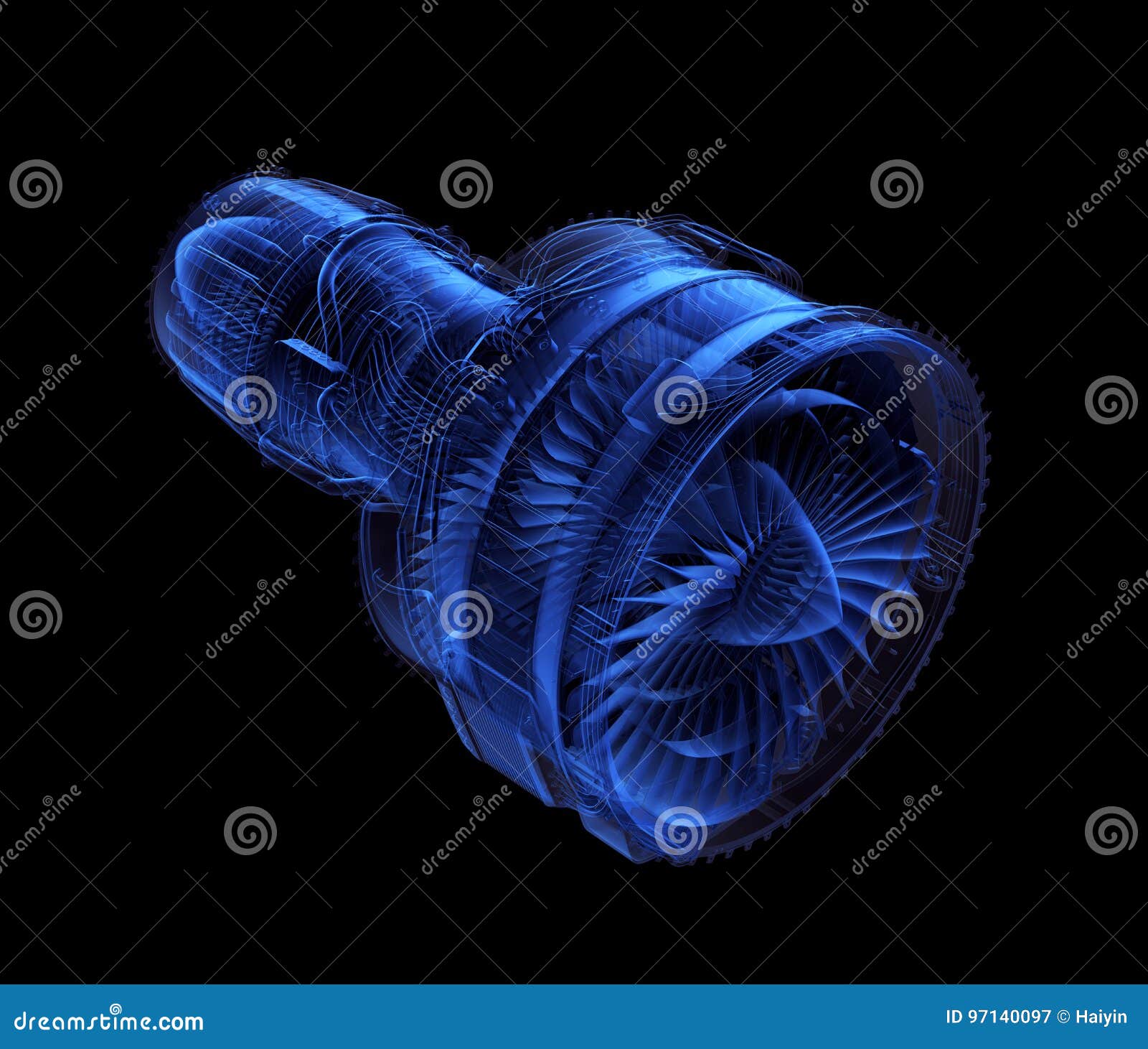 X-ray Style Turbofan Jet Engine Isolated on Black Background Stock ...