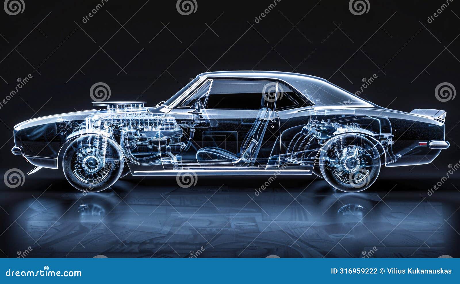 X-Ray View of Classic Car Engineering, Displaying Internal Mechanics ...
