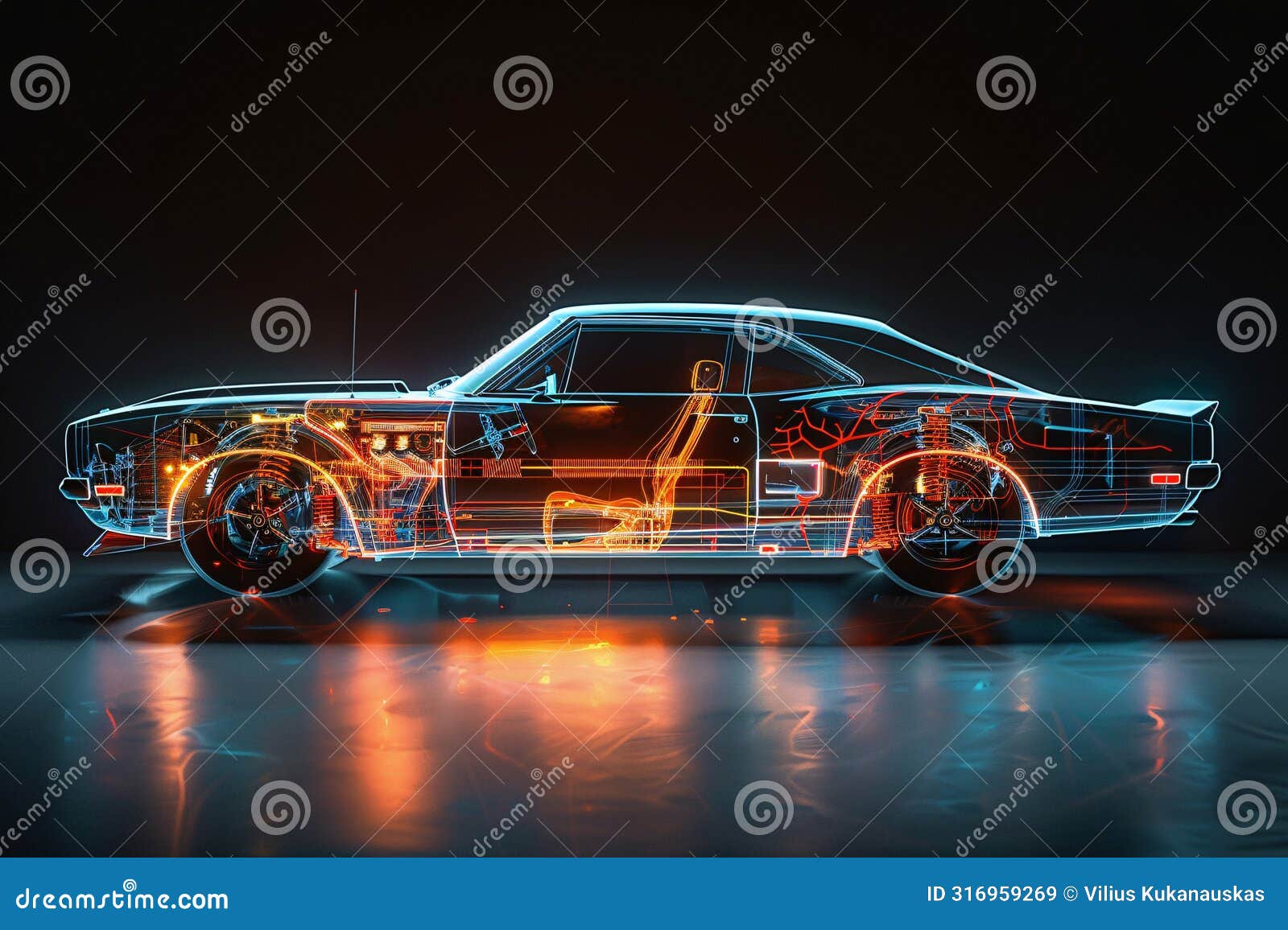 X-Ray View of Classic Car Engineering, Displaying Internal Mechanics ...