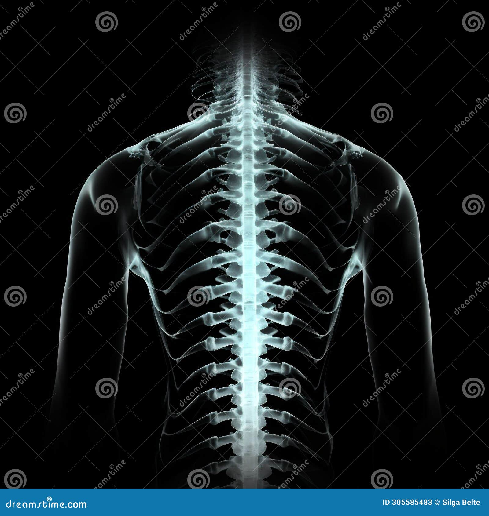 A X-ray View of a Human Torso Highlighting the Spinal Column and Rib ...