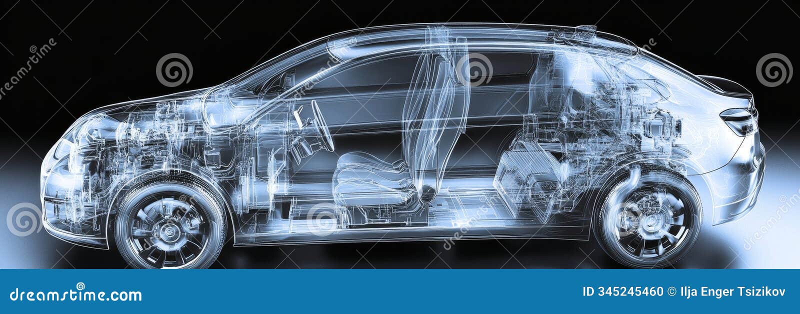 X-ray View of a Modern Car, Chassis, Engine, and Interior Systems ...