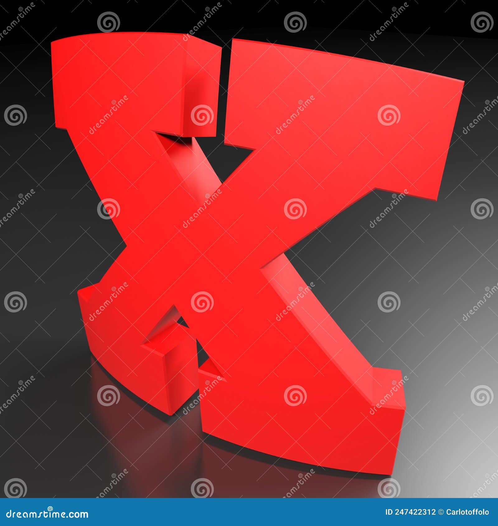 X Red Letter Standing on Black Glossy Surface - 3D Rendering ...