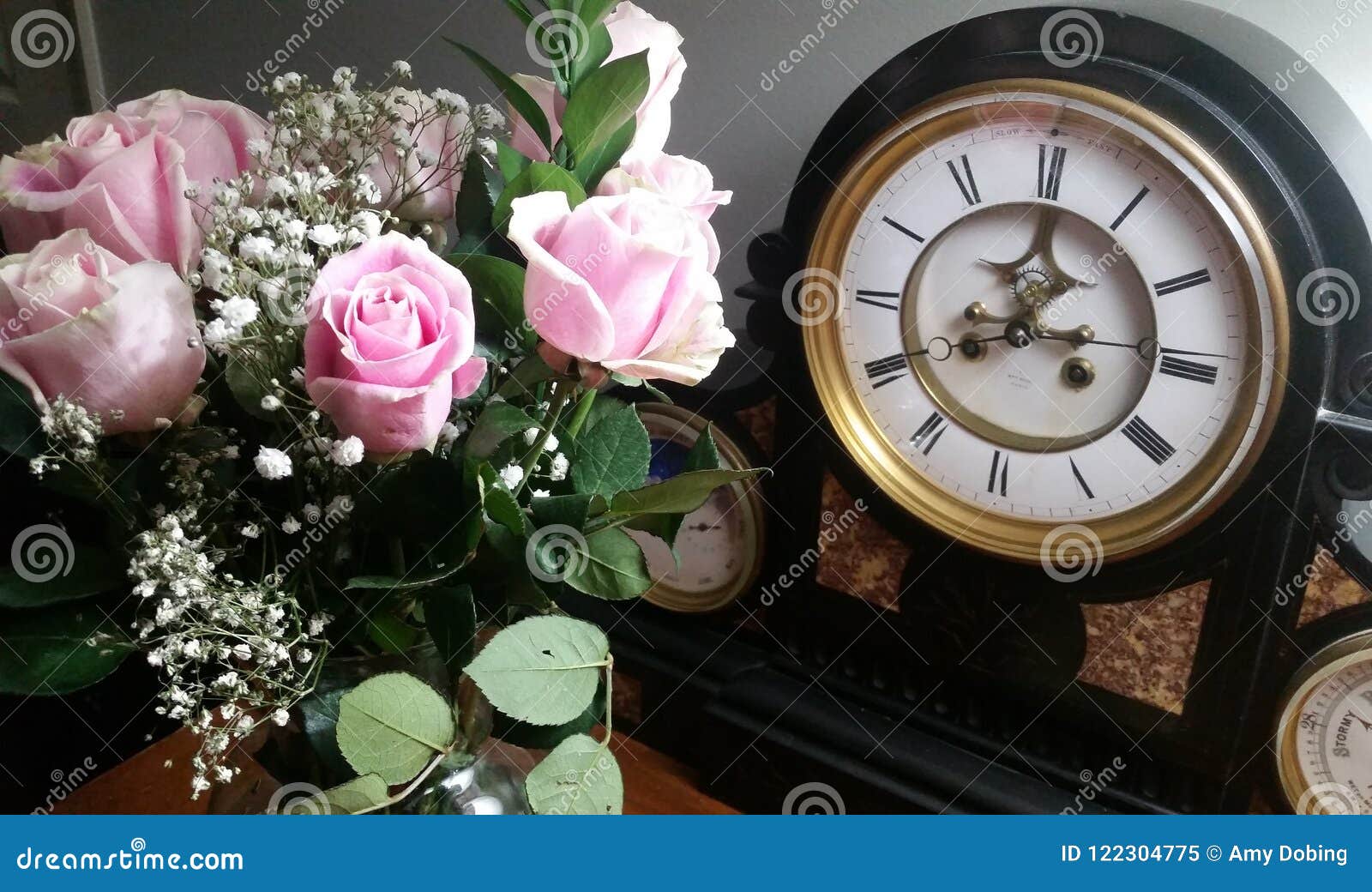 Antique clock with roses stock image. Image of 1700s - 122304775