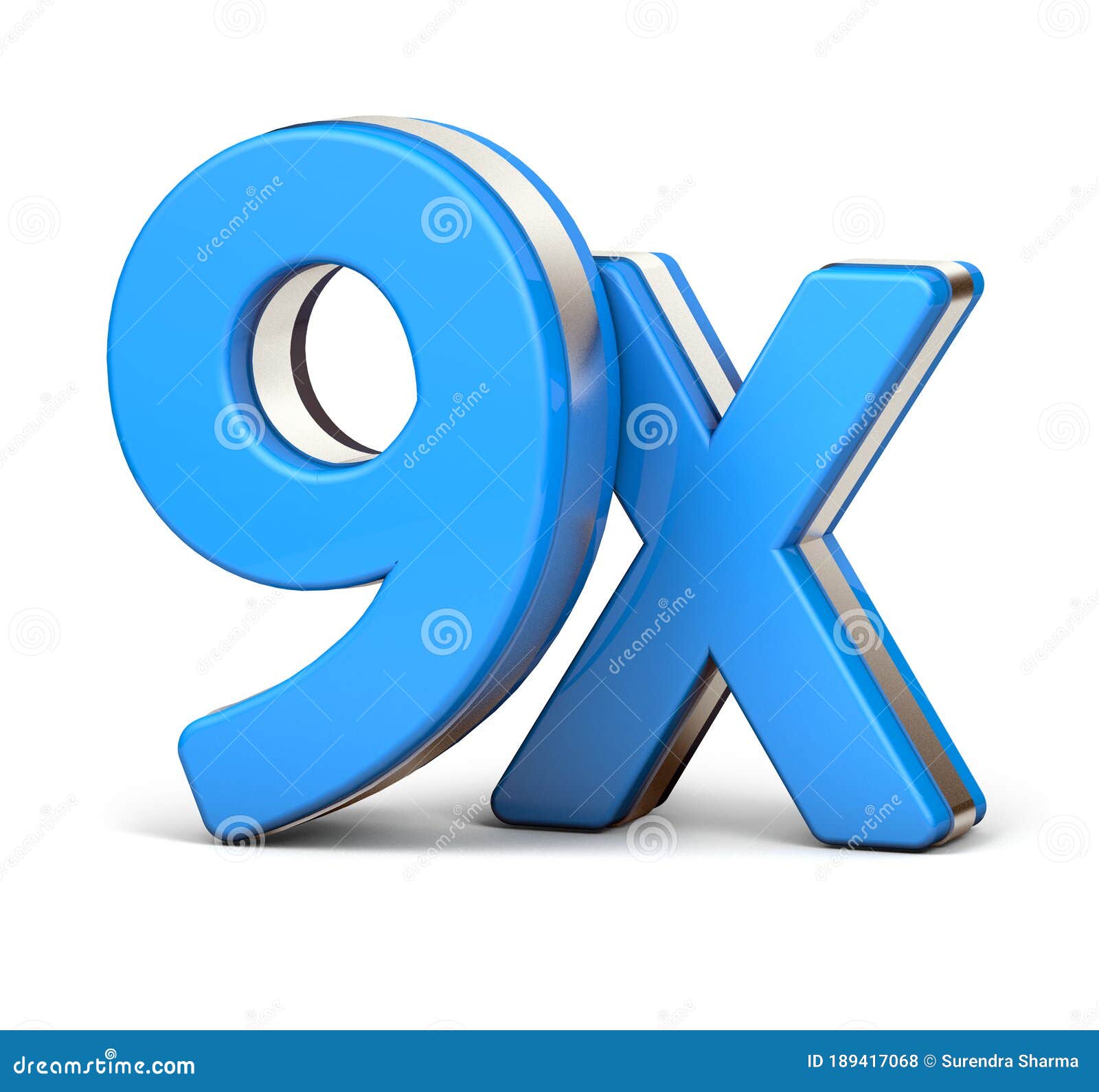 9X Silver and Blue Isolated on a White Background. 3D Illustration ...