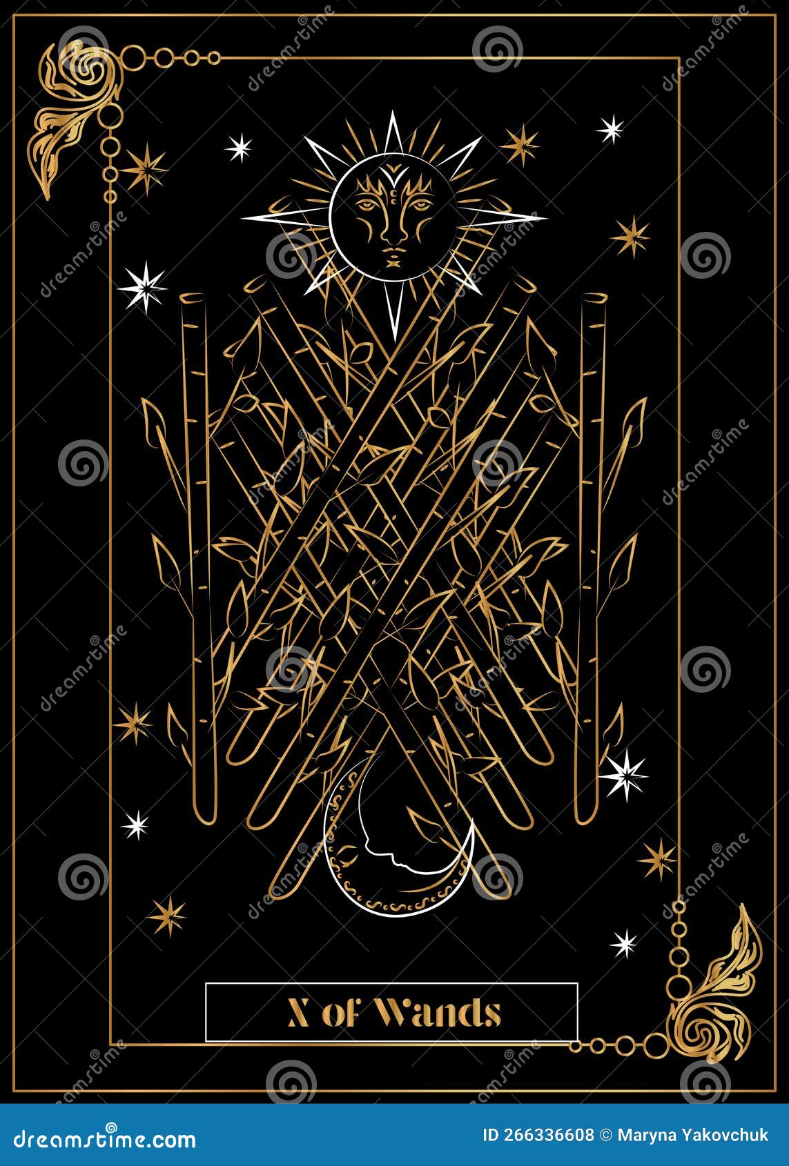 X of Wands stock vector. Illustration of sign, gold - 266336608