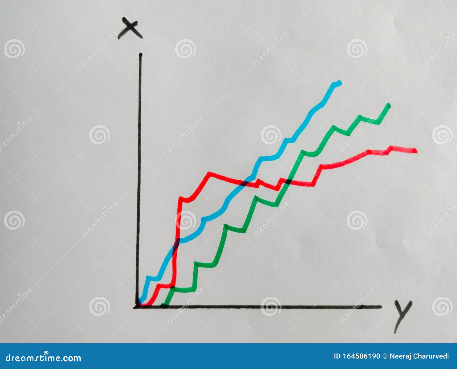 X And Y Graph Line Growing Pattern With Multicolored Pattern Stock ...