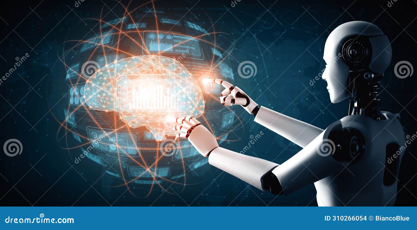 XAI AI Humanoid Robot Touching Virtual Hologram Screen Showing Concept ...