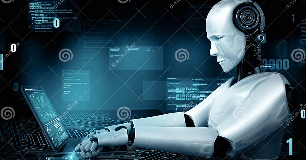 XAI Futuristic Robot Artificial Intelligence Huminoid AI Programming Coding Stock Illustration ...