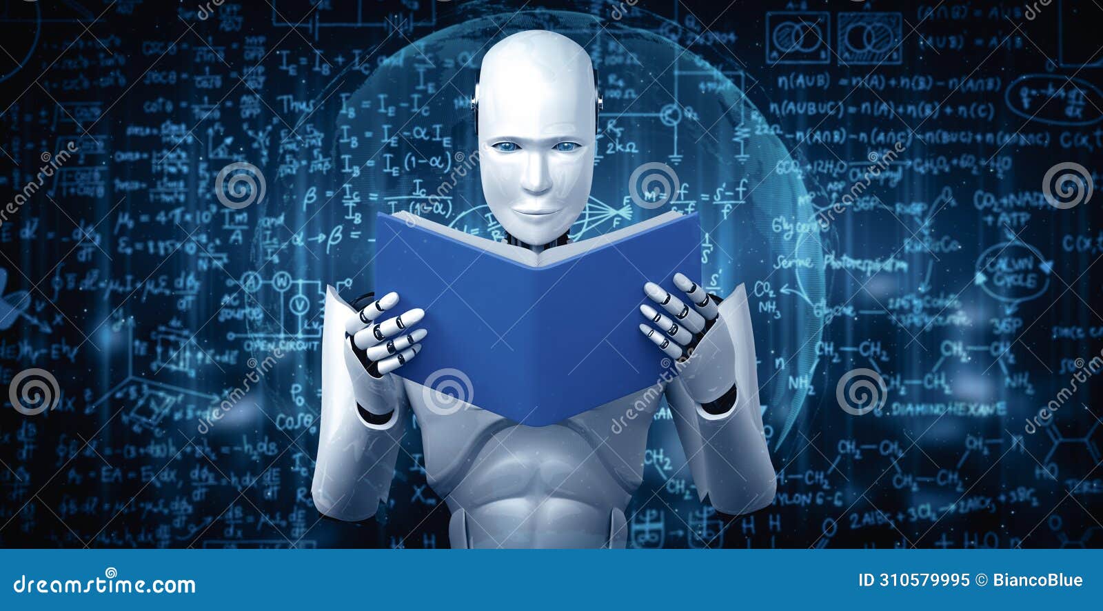 XAI 3D Illustration of Robot Humanoid Reading Book and Solving Math ...
