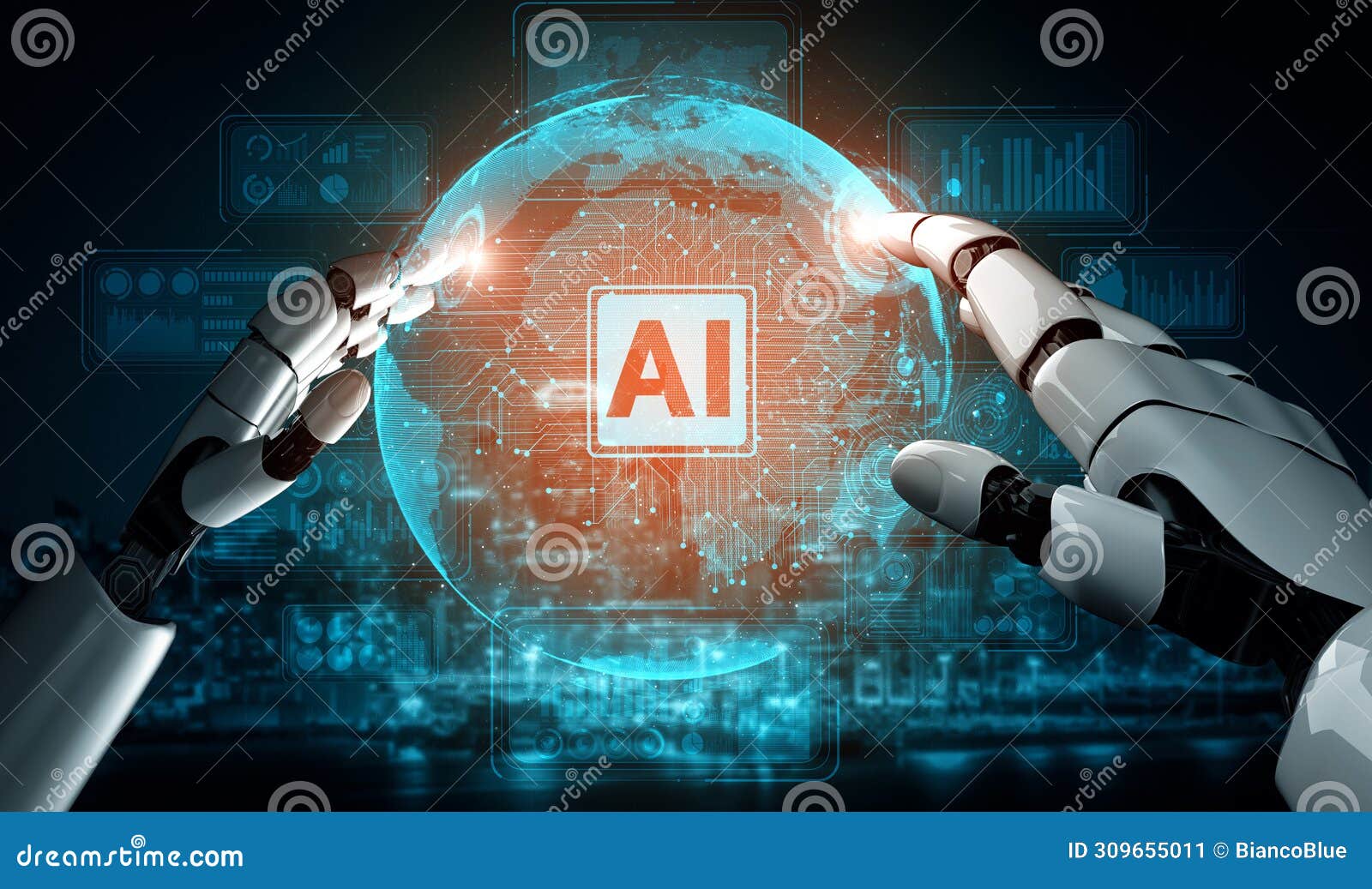 XAI Future Artificial Intelligence Robot and Cyborg. Stock Illustration ...