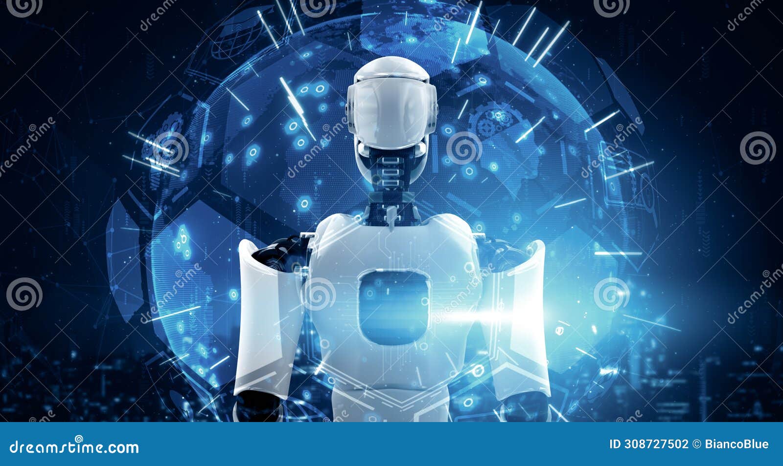 XAI Humanoid AI Robot Looking at Hologram Screen Showing Concept of ...