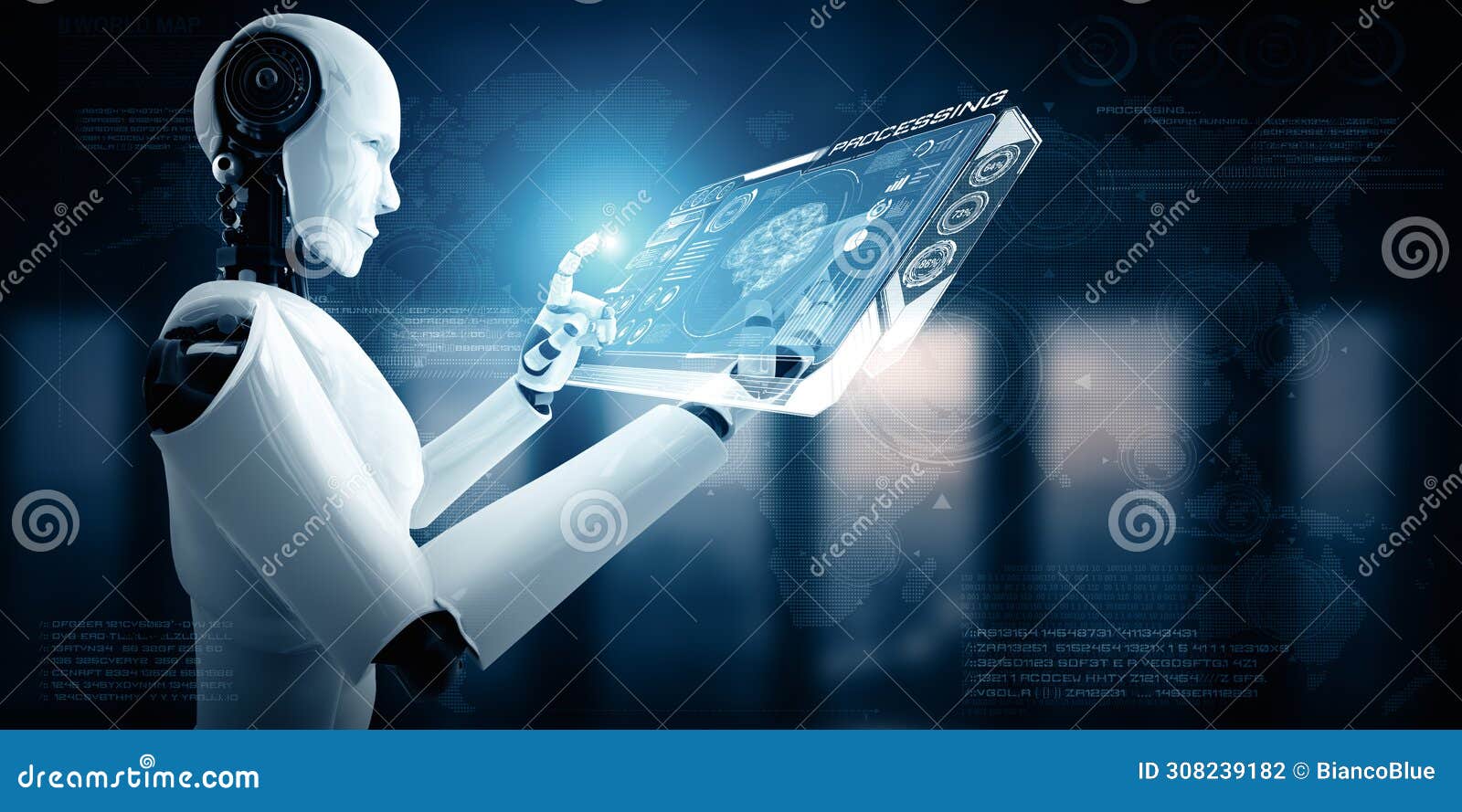 XAI Robot Humanoid Use Mobile Phone or Tablet in Concept of AI Thinking ...
