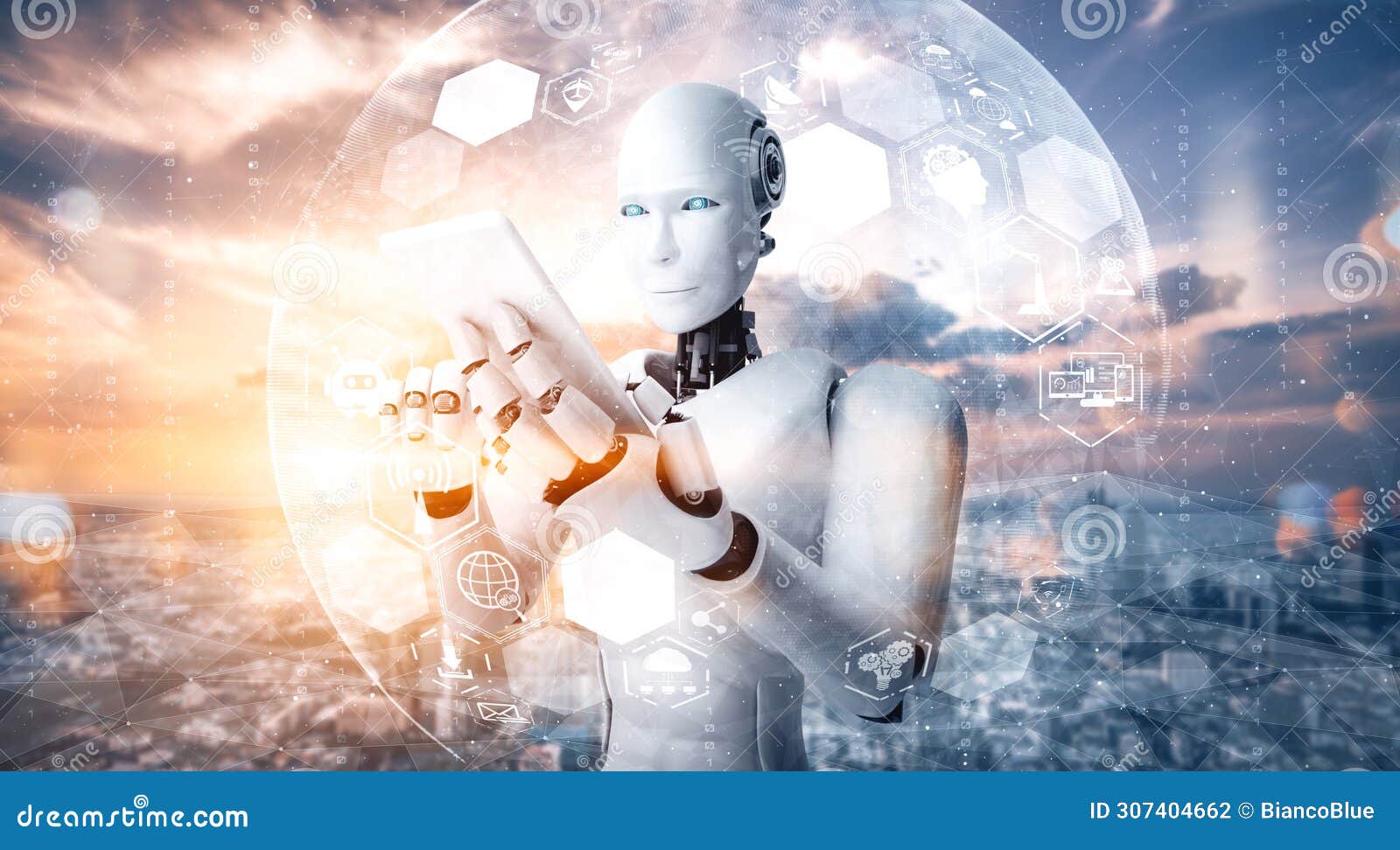 XAI Robot Humanoid Use Mobile Phone or Tablet for Global Network ...