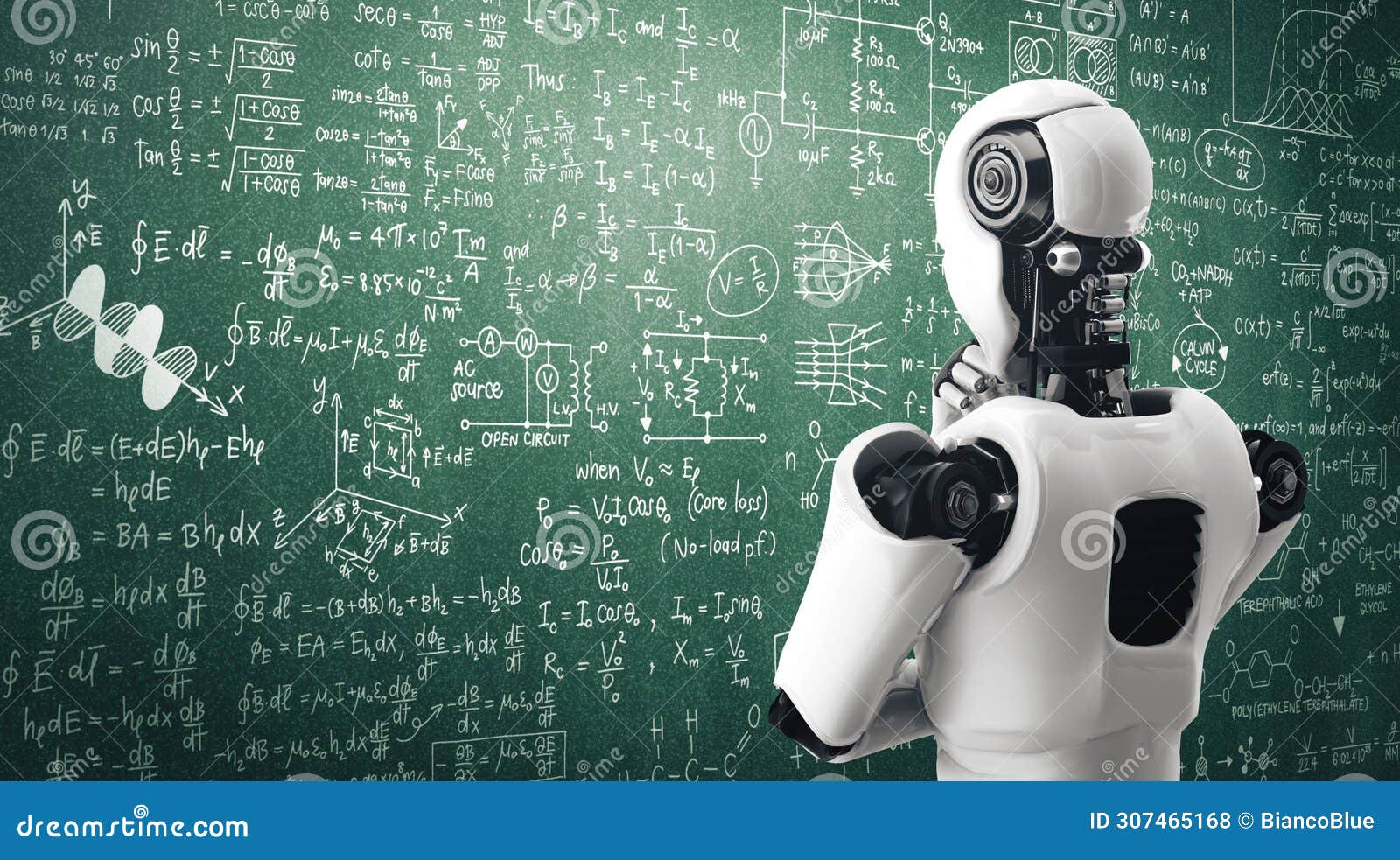 XAI Thinking AI Humanoid Robot Analyzing Screen of Mathematics Formula ...