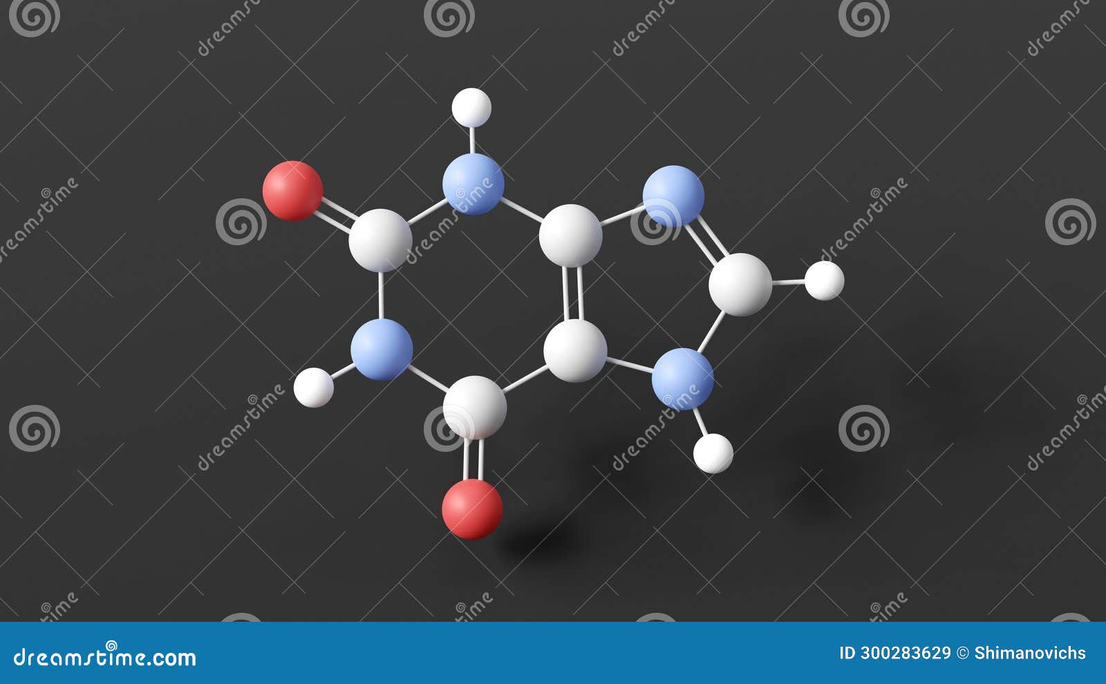 Xanthine Molecular Structure, Archaically Xanthic Acid, Ball and Stick ...