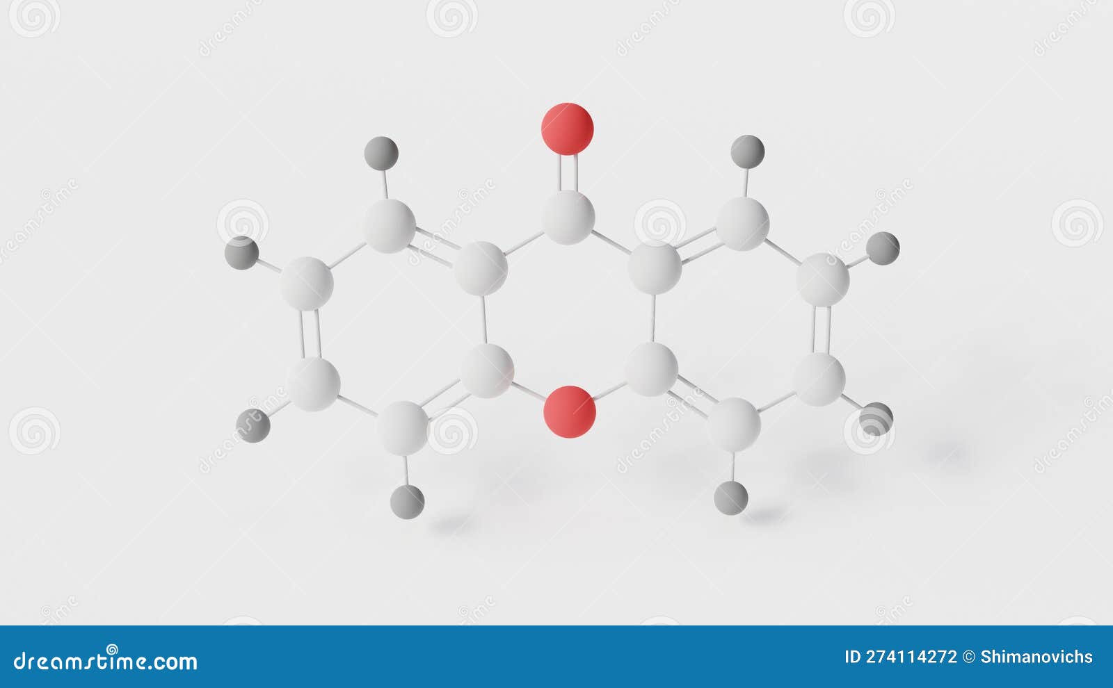 Xanthone Molecule 3d Molecular Structure Ball And Stick Model
