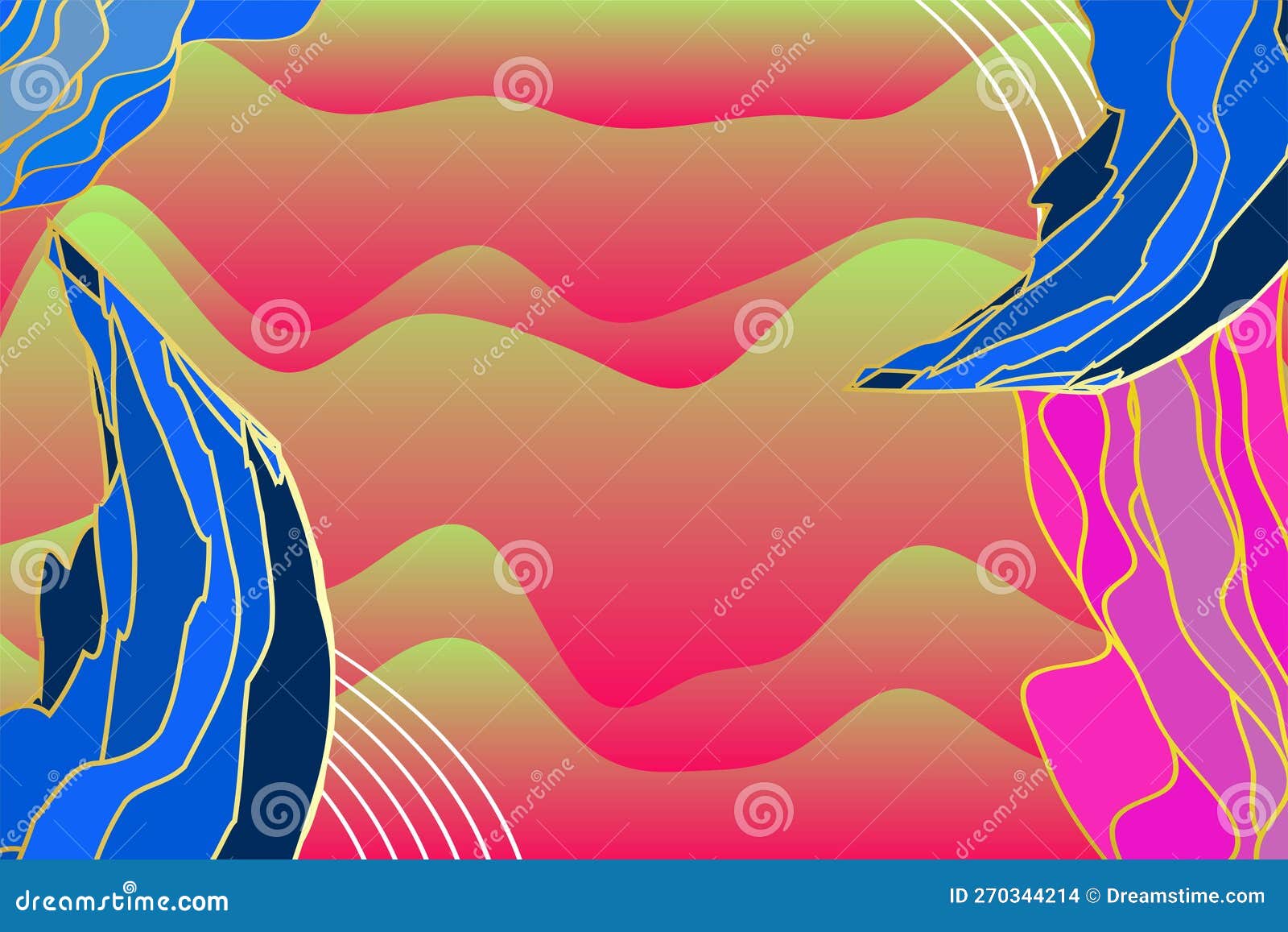 Abstract Background with Gradient Waves and Ornamental Shapes Overlays ...