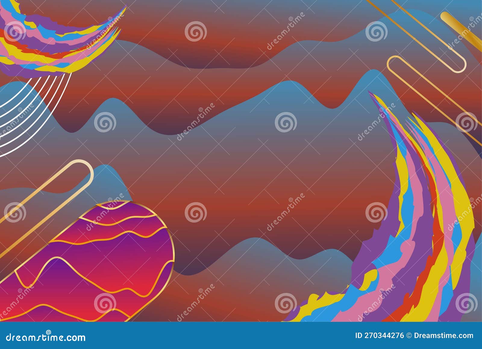 Abstract Background with Gradient Waves and Ornamental Shapes Overlays ...