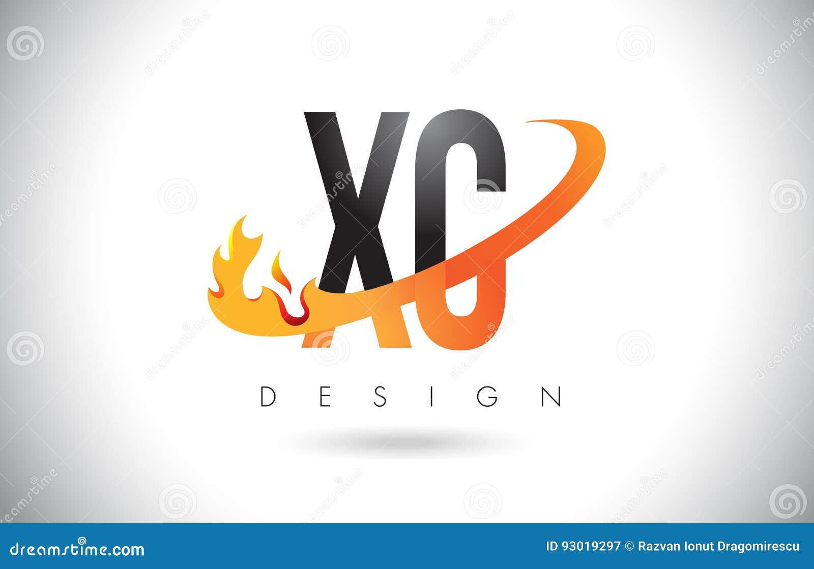 XC X C Letter Logo with Fire Flames Design and Orange Swoosh. Stock ...