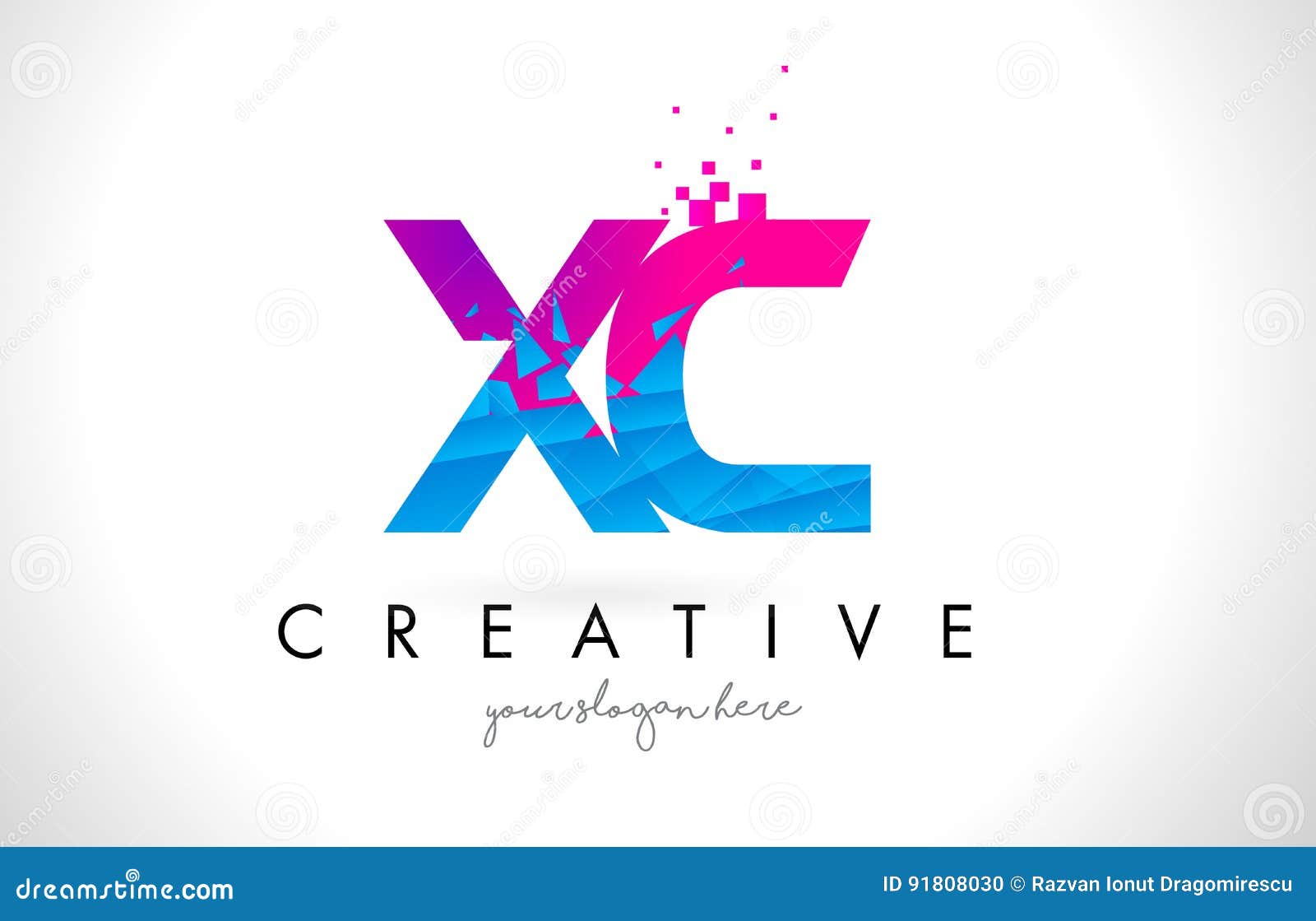 XC X C Letter Logo with Shattered Broken Blue Pink Texture Design ...