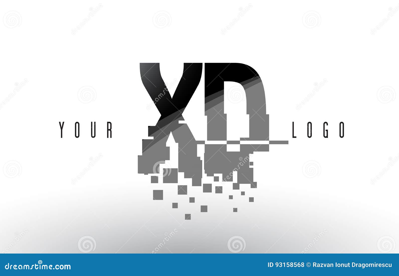 XD X D Pixel Letter Logo with Digital Shattered Black Squares Stock ...
