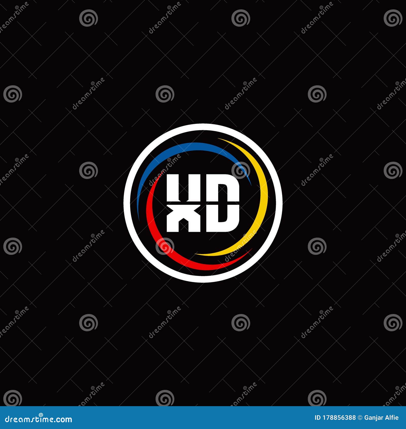 XD Monogram Logo Isolated on Circle Shape with 3 Slash Colors Rounded ...