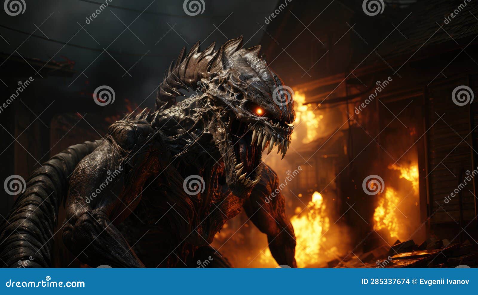 Xenomorph Alien Attack on a Planet, a City Destroyed by a Monster. Huge ...