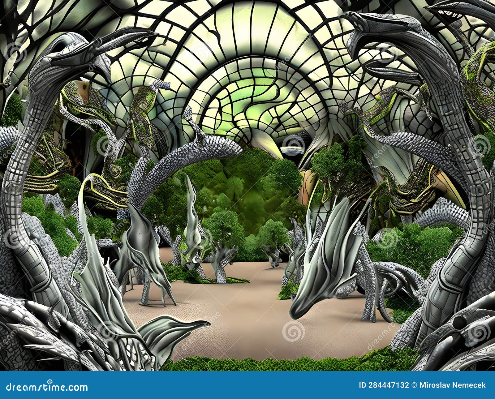 Xenomorphic Garden of Eden, Generative AI Illustration Stock ...