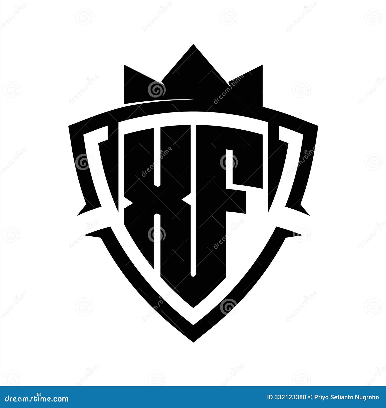 XF Letter Bold Monogram Triangle Curve Shield Shape with Crown Black ...