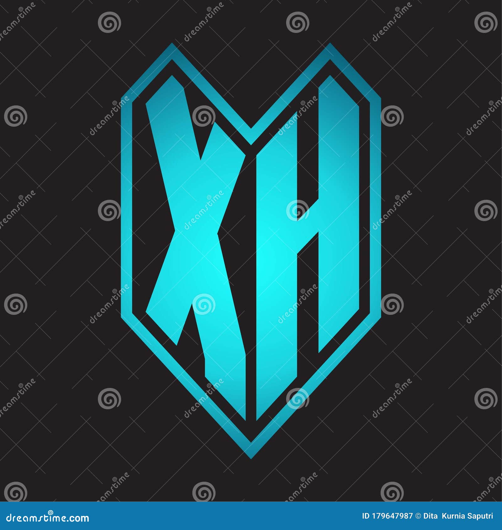 XH Logo Monogram with Emblem Line Style Isolated on Blue Gradient ...