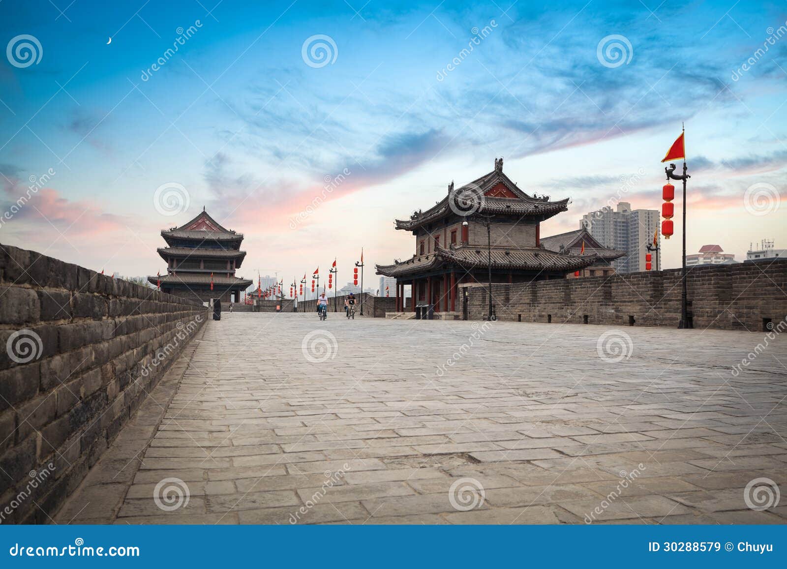 Xi an Ancient City Wall Scenery Stock Image - Image of historic, flag ...