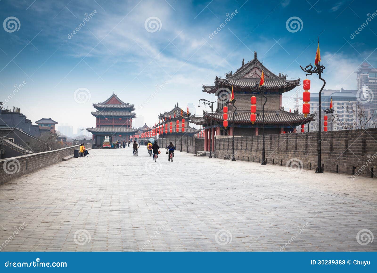 On the Ancient City Wall in Xian Stock Photo - Image of blue, landmark ...