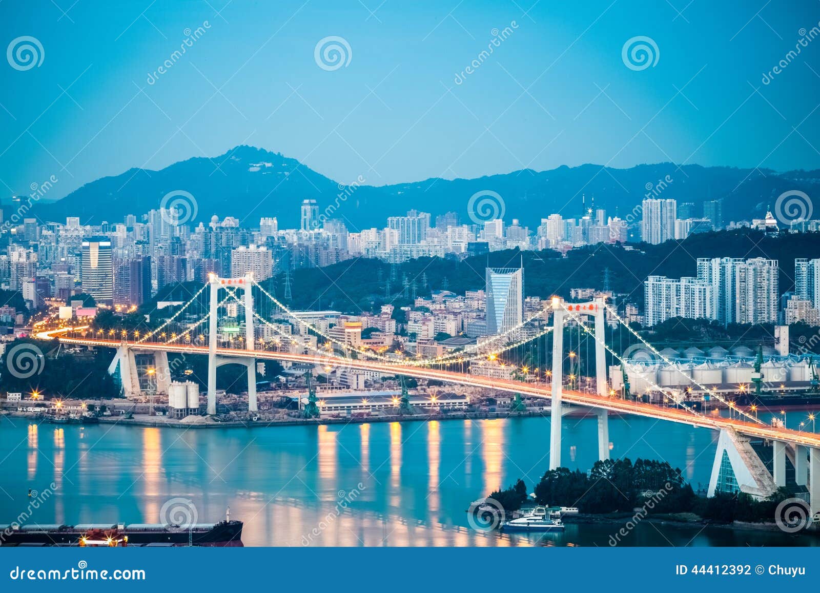 Xiamen Haicang Bridge Closeup in Nightfall Editorial Photography ...