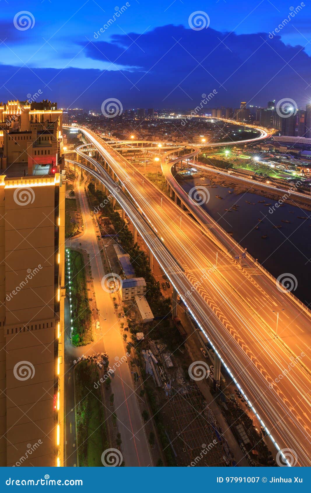 Xiamen Xinglin Bridge at Night, China Stock Image - Image of building ...