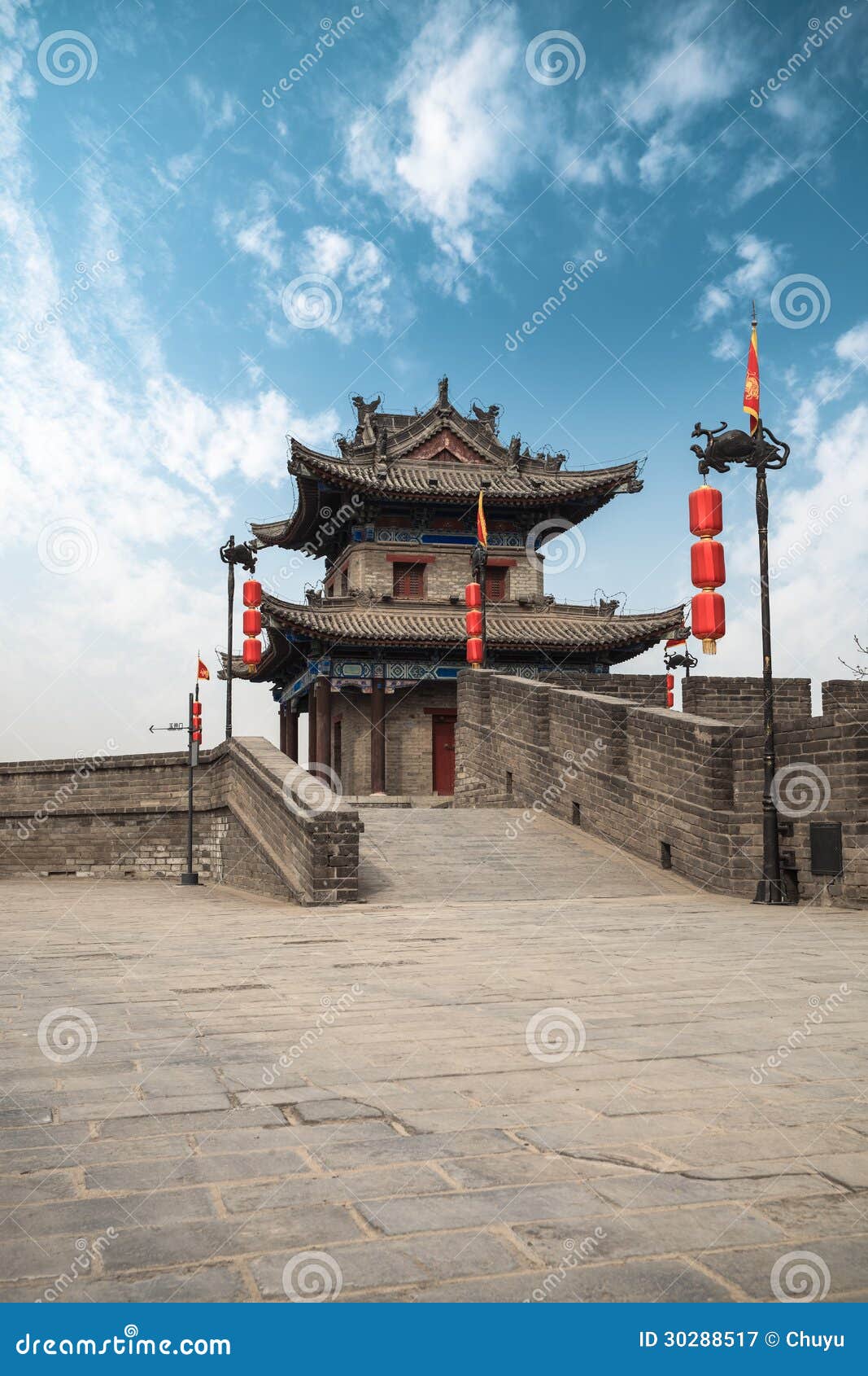 Ancient Turret on City Wall in Xian Stock Image - Image of lantern ...