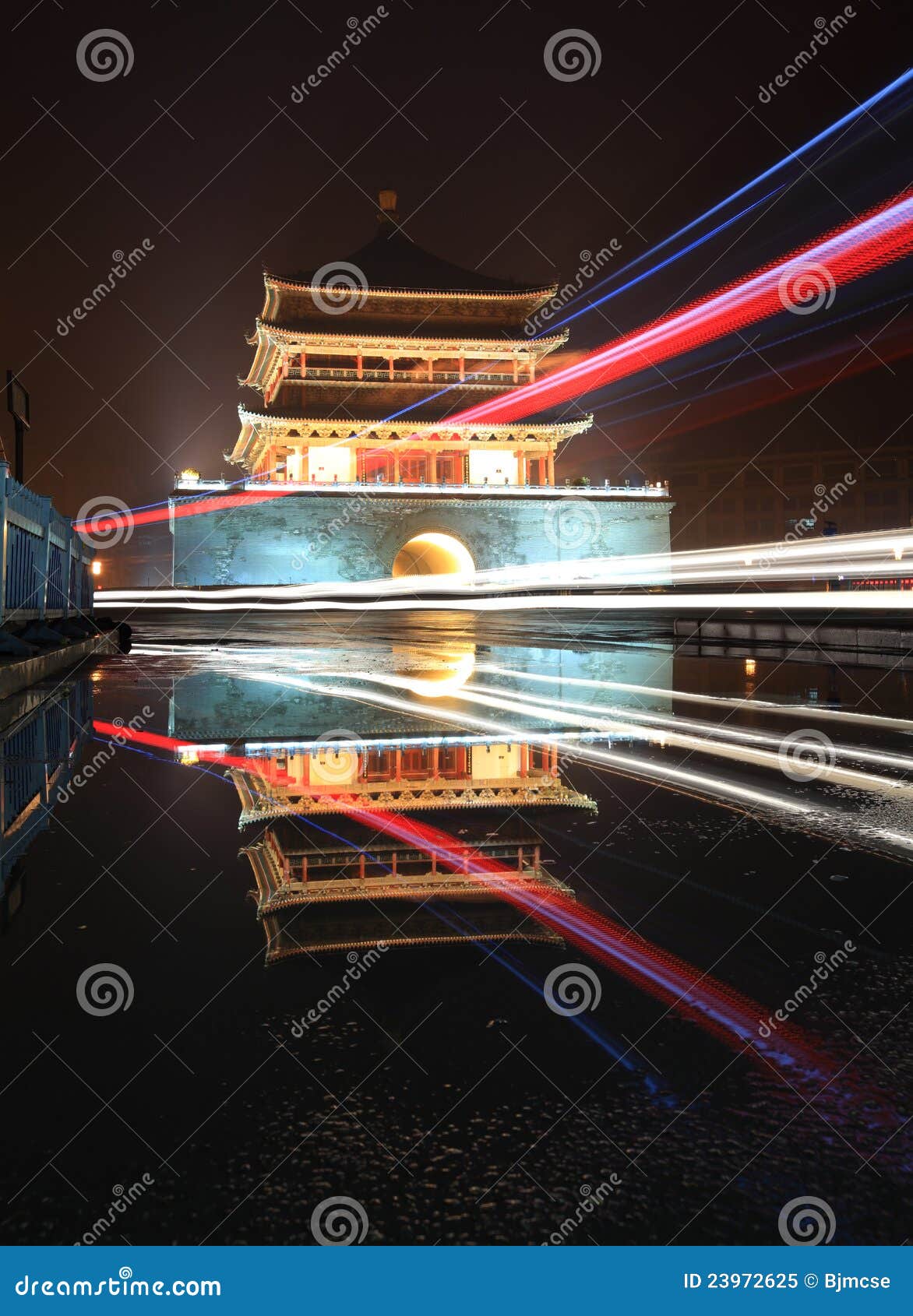 Xian Bell Tower in Night after Rain Stock Image - Image of chinese ...