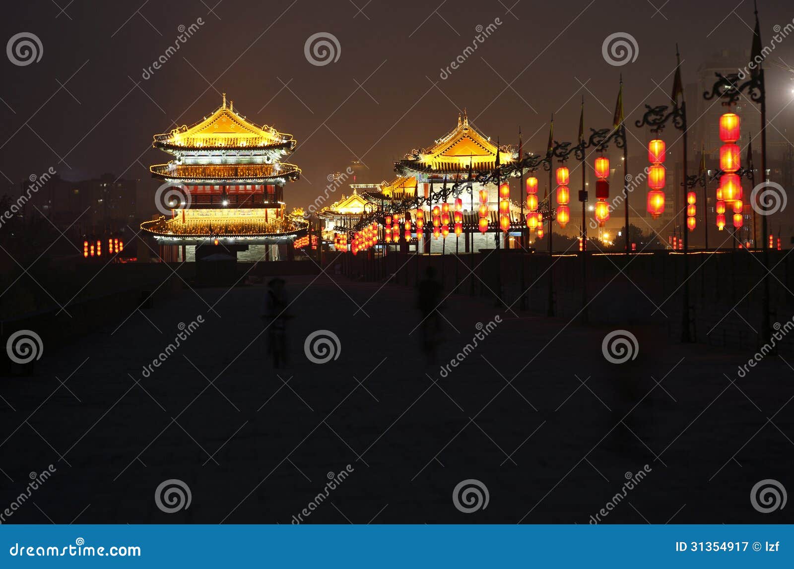 Xian city wall stock image. Image of flag, travel, illumination - 31354917