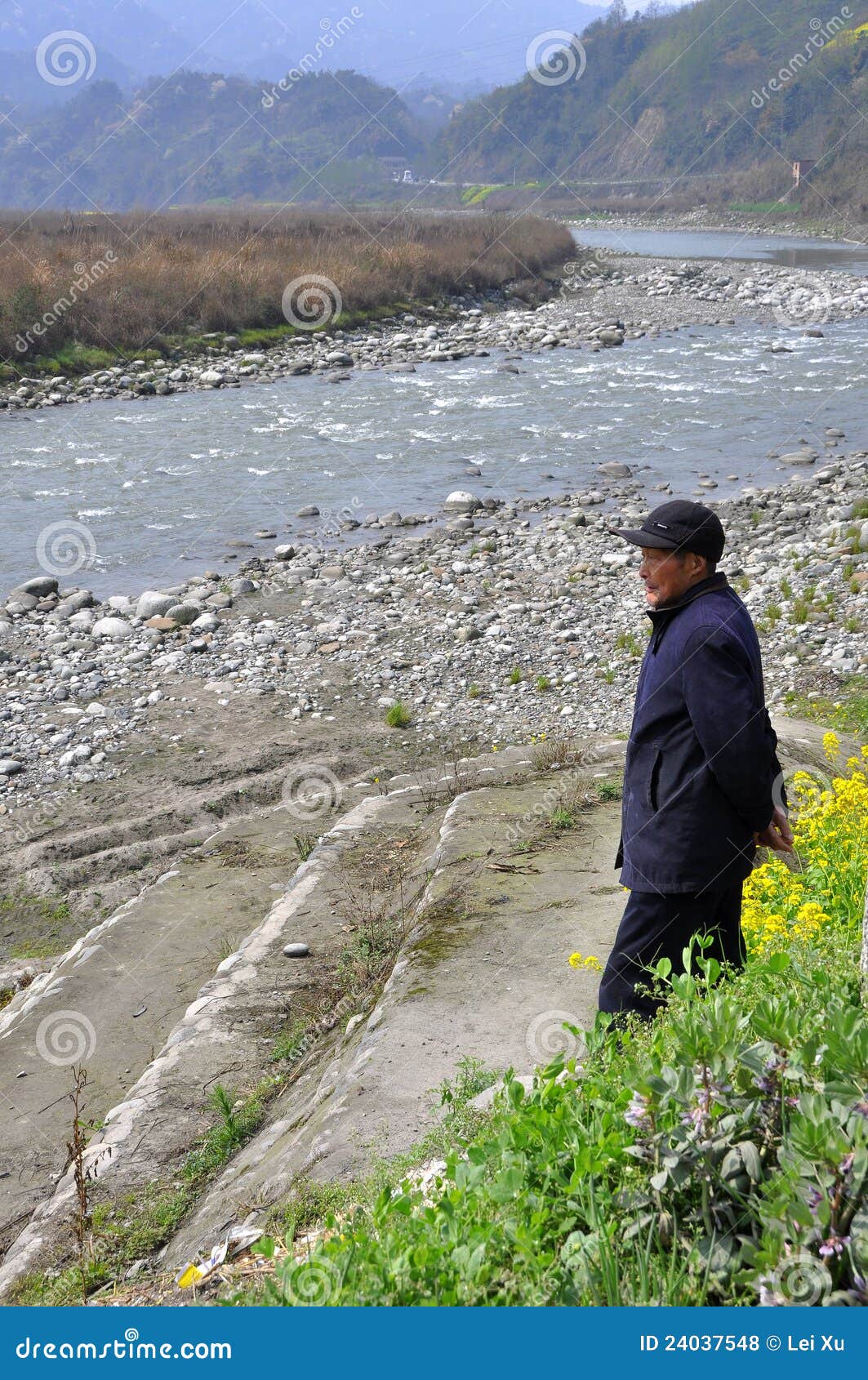 Xin Xing Zhen, China: Man Gazing at River Editorial Stock Photo - Image of town, terraced: 24037548
