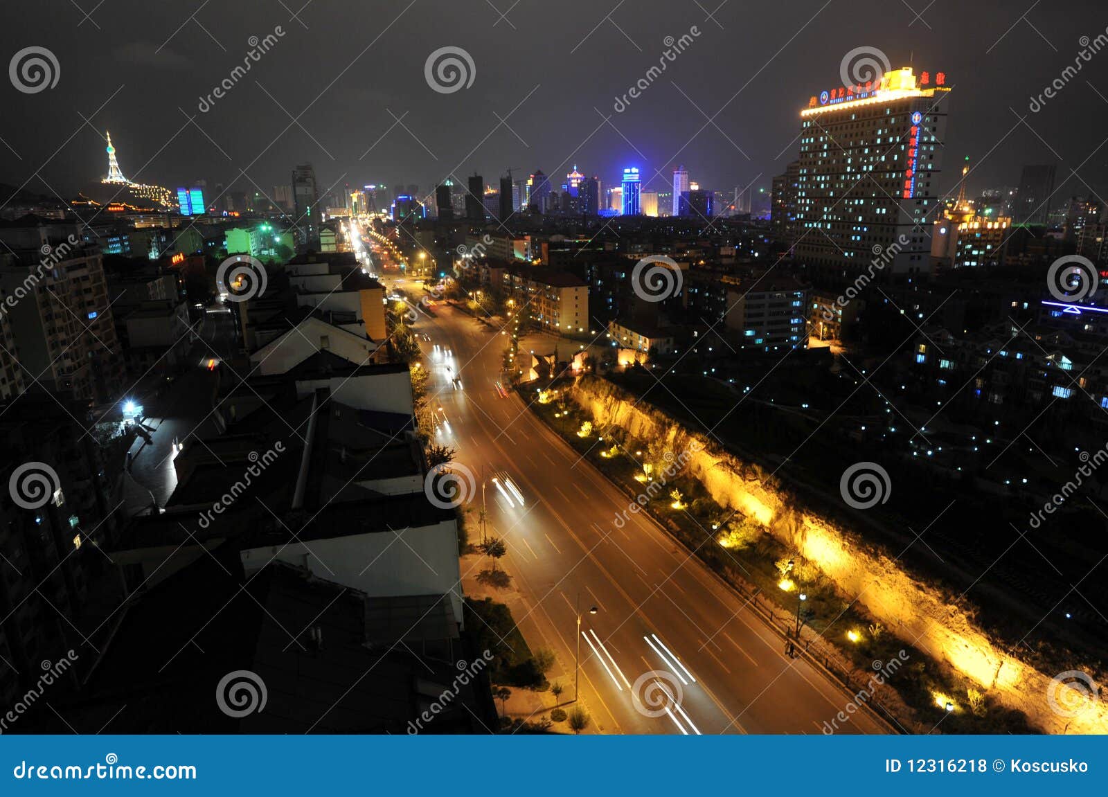 Xining at night stock photo. Image of cityscape, dark - 12316218