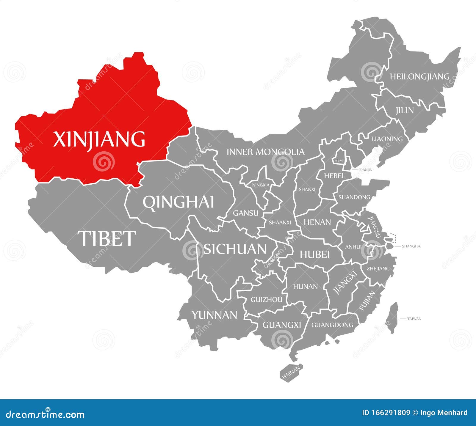 Xinjiang Red Highlighted in Map of China Stock Illustration ...
