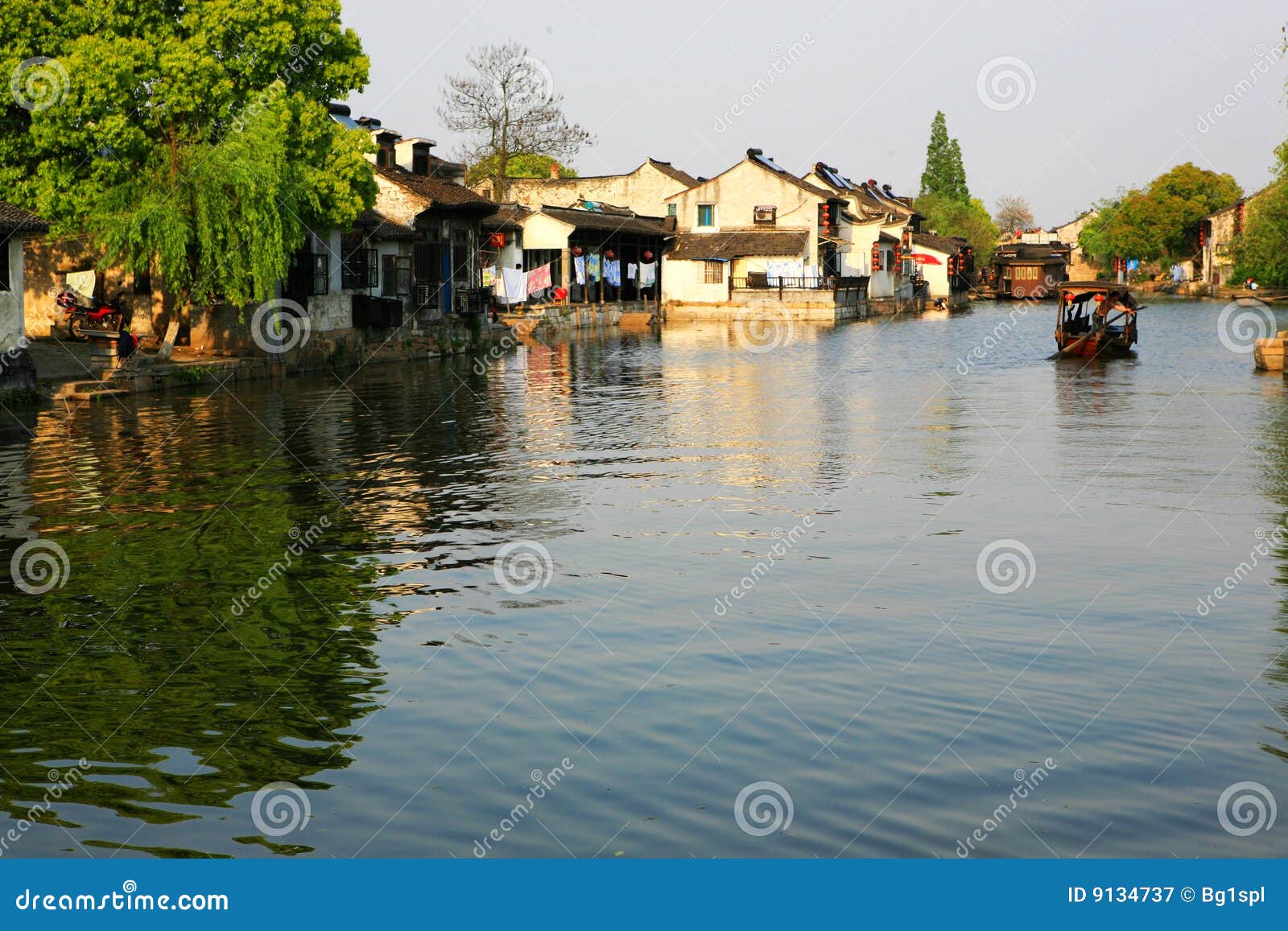 Xitang stock image. Image of town, river, houses, pinkish - 9134737